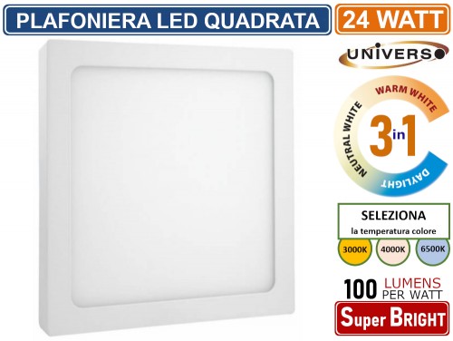 Gasiashop - P300B-Q3C - UNIVERSO PLAFONIERA LED QUADRATA 24W SMD IP20 ...