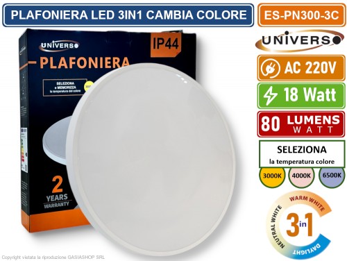 Gasiashop - ES-PN300-3C - UNIVERSO ES-PN300-3C PLAFONIERA LED CIRCOLARE ...