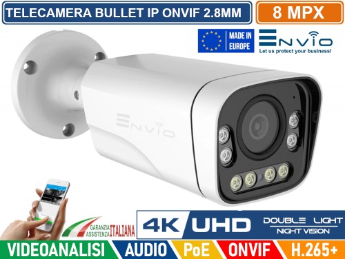 Gasiashop - IESS-BFM70H800-DLM - TELECAMERA BULLET IP DOUBLE LIGHT 8M POE ONVIF H.265+ VISIONE ...