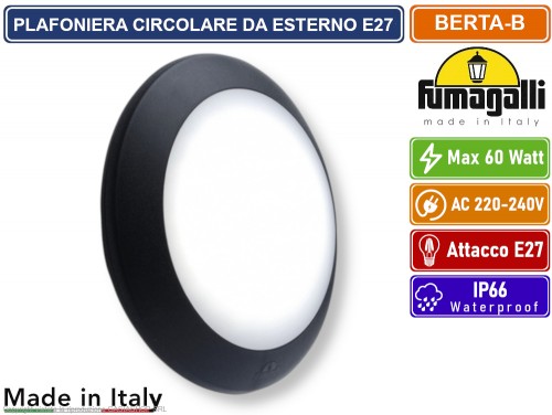 Gasiashop - BERTA-BLACK - FUMAGALLI BERTA PLAFONIERA CIRCOLARE NERA CON ...