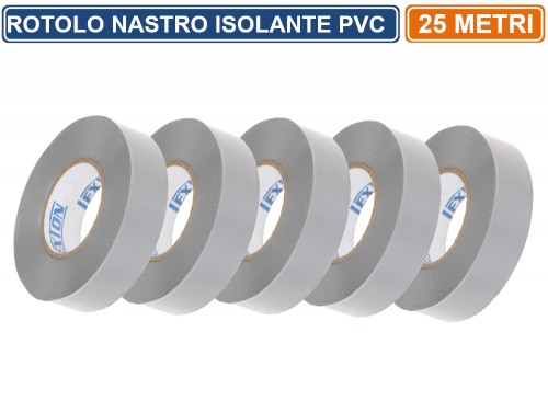 Gasiashop - TS-IZOL/25-S - CONFEZIONE 5 PEZZI NASTRO ISOLANTE IN PVC GRIGIO 25 METRI SPESSORE 0.13MM